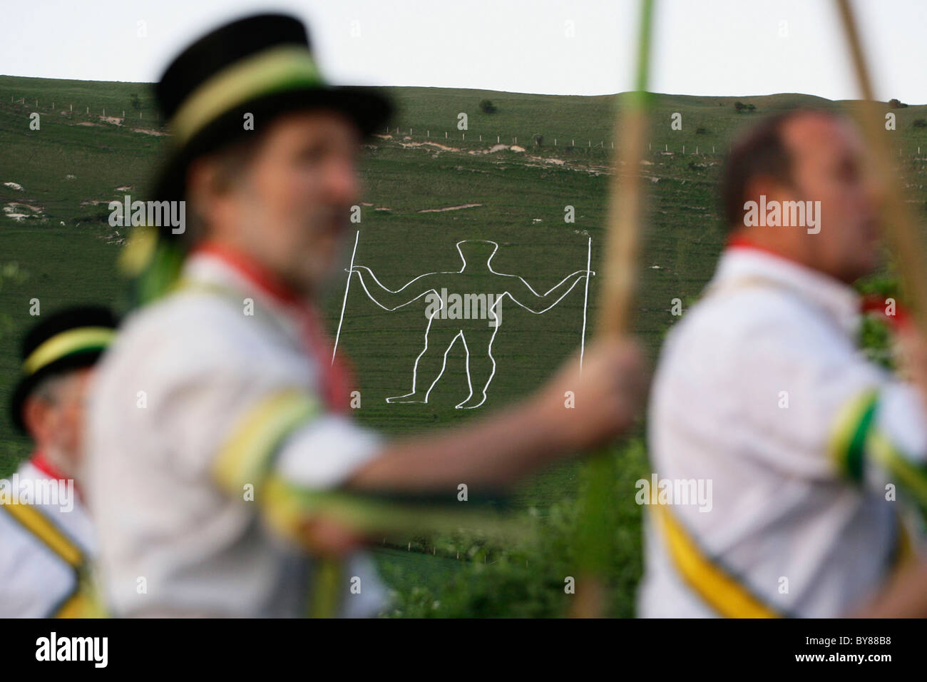 Long Man Morris Men dance at the foot of the Long Man of Wilmington as ...