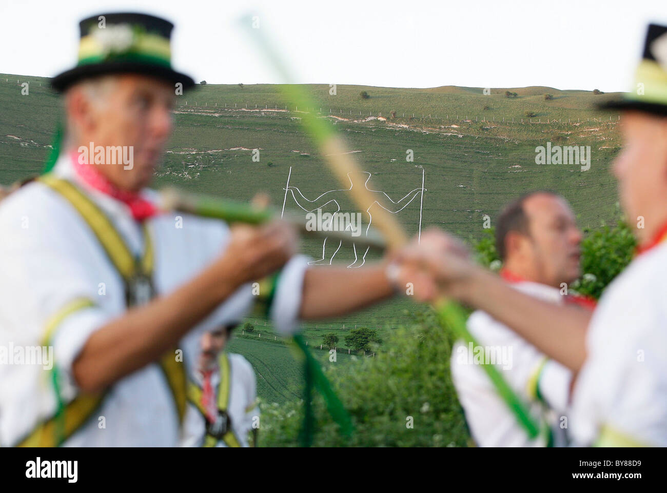Long Man Morris Men dance at the foot of the Long Man of Wilmington as ...