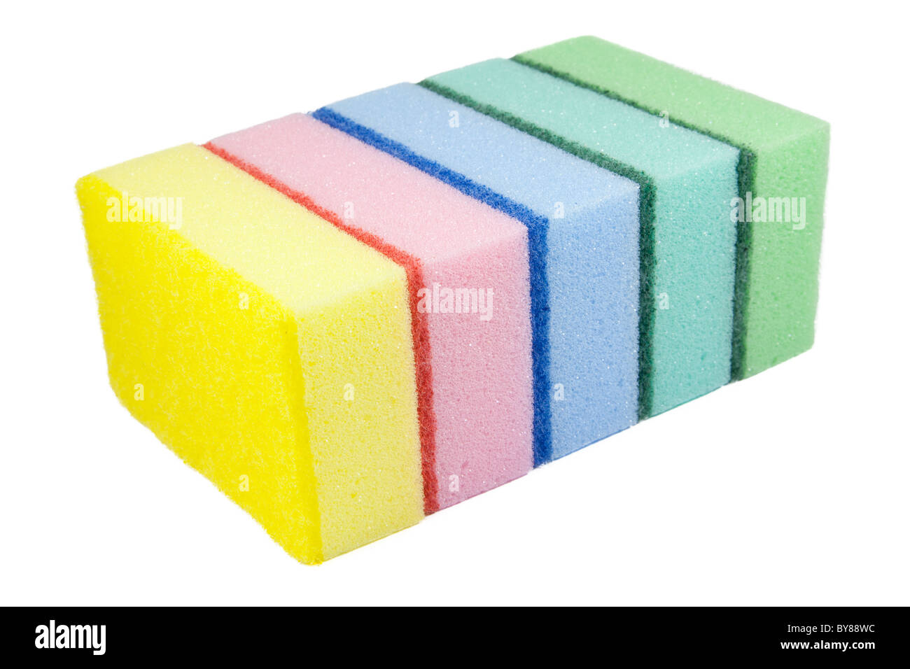 Five multi-colored kitchen sponges. Isolated on white background Stock ...