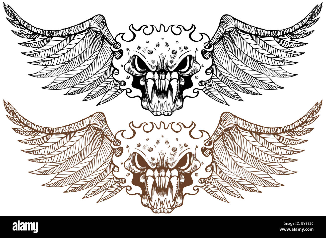 Set of 2 Winged Demons Stock Photo - Alamy