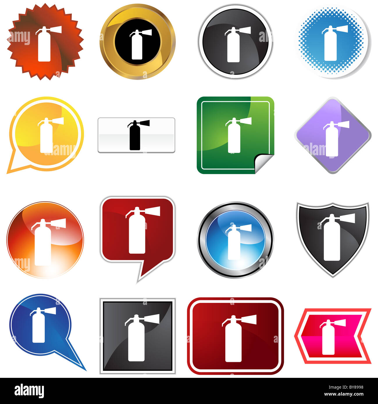 Fire extinguisher icon set isolated on a white background Stock Photo ...