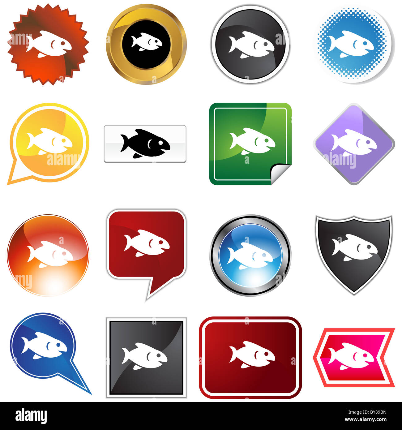 Fish variety set isolated on a white background Stock Photo - Alamy