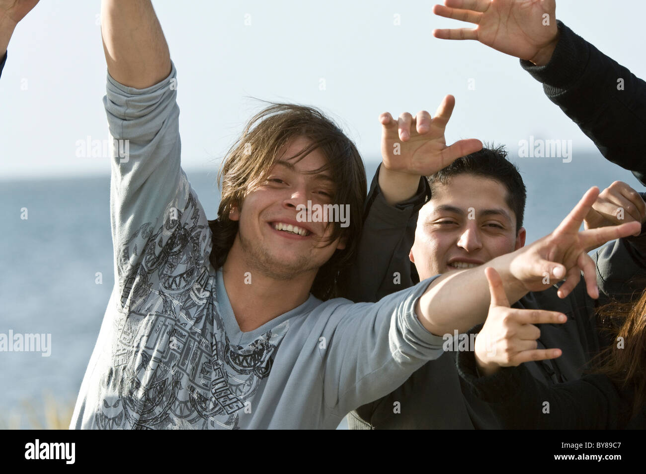 Group of young people celebrating New Year in Punta Arena Chile South ...