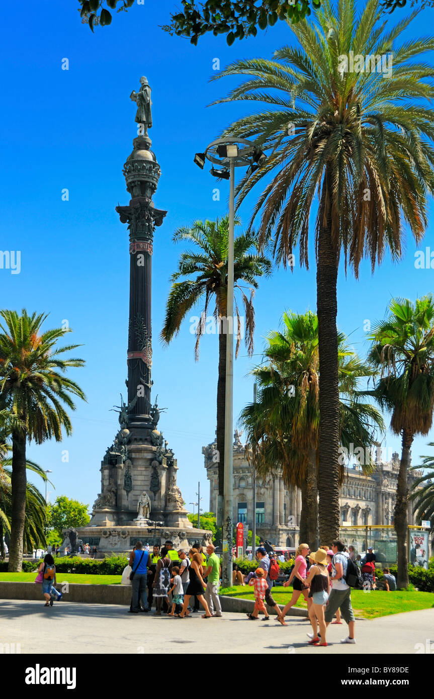 Monument a Colom at the south end of La Rambla, Barcelona, Spain Stock ...