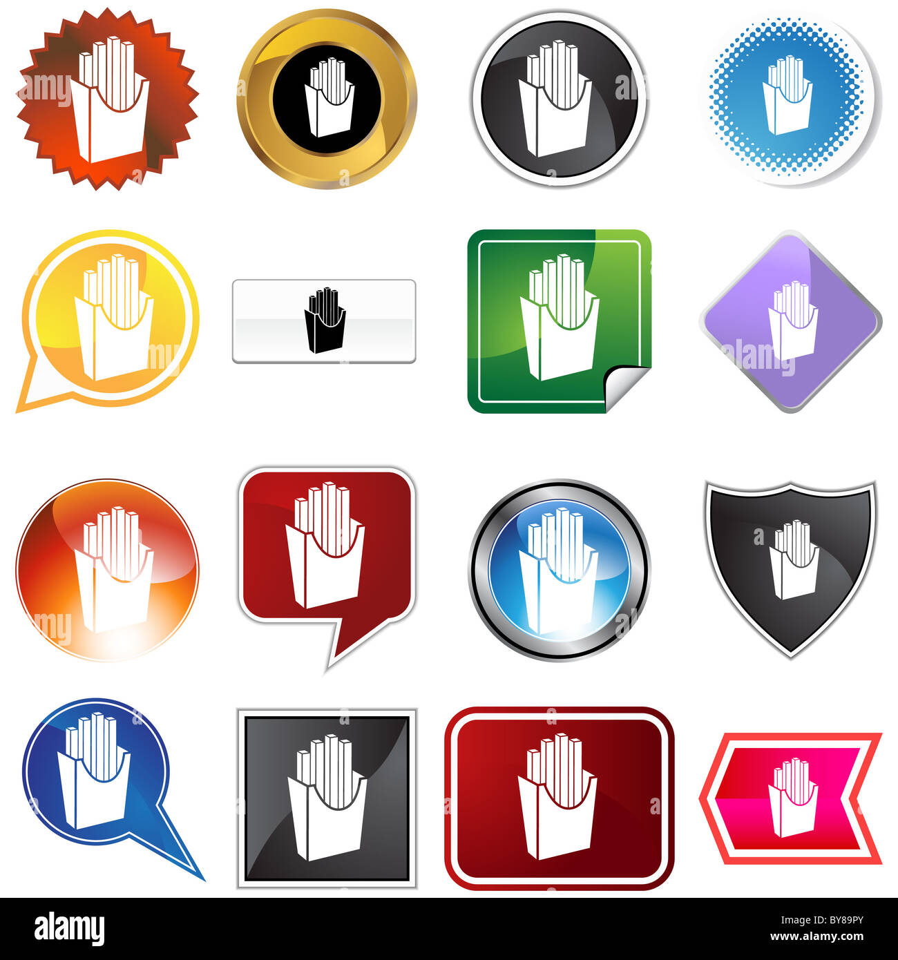 Fries icon set isolated on a white background Stock Photo - Alamy