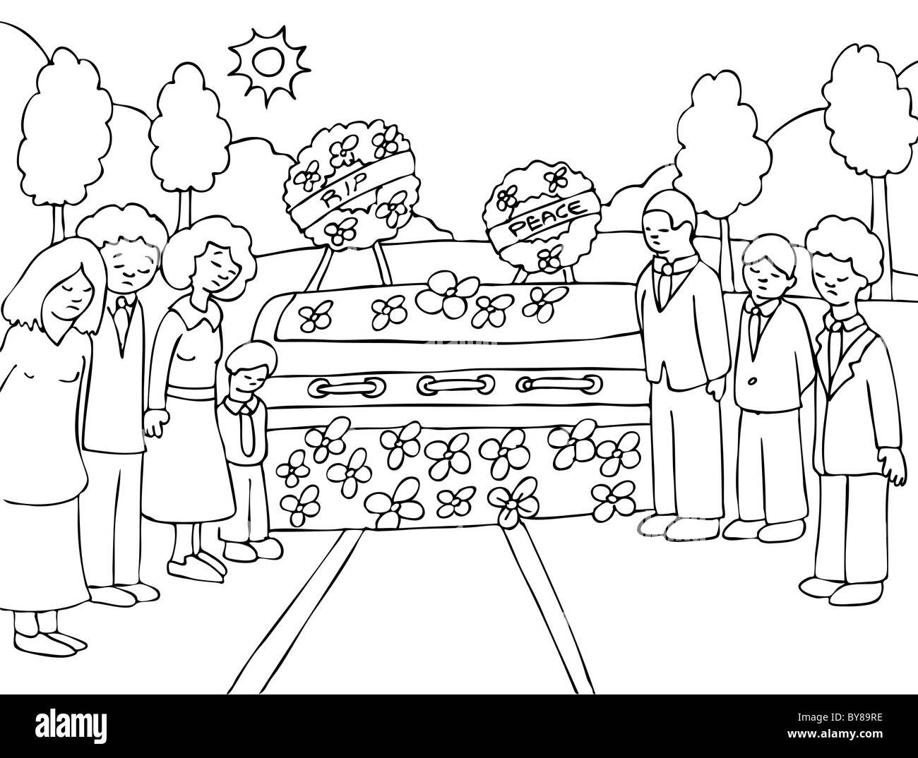 People mourn a lost loved one at an outside funeral Stock Photo - Alamy
