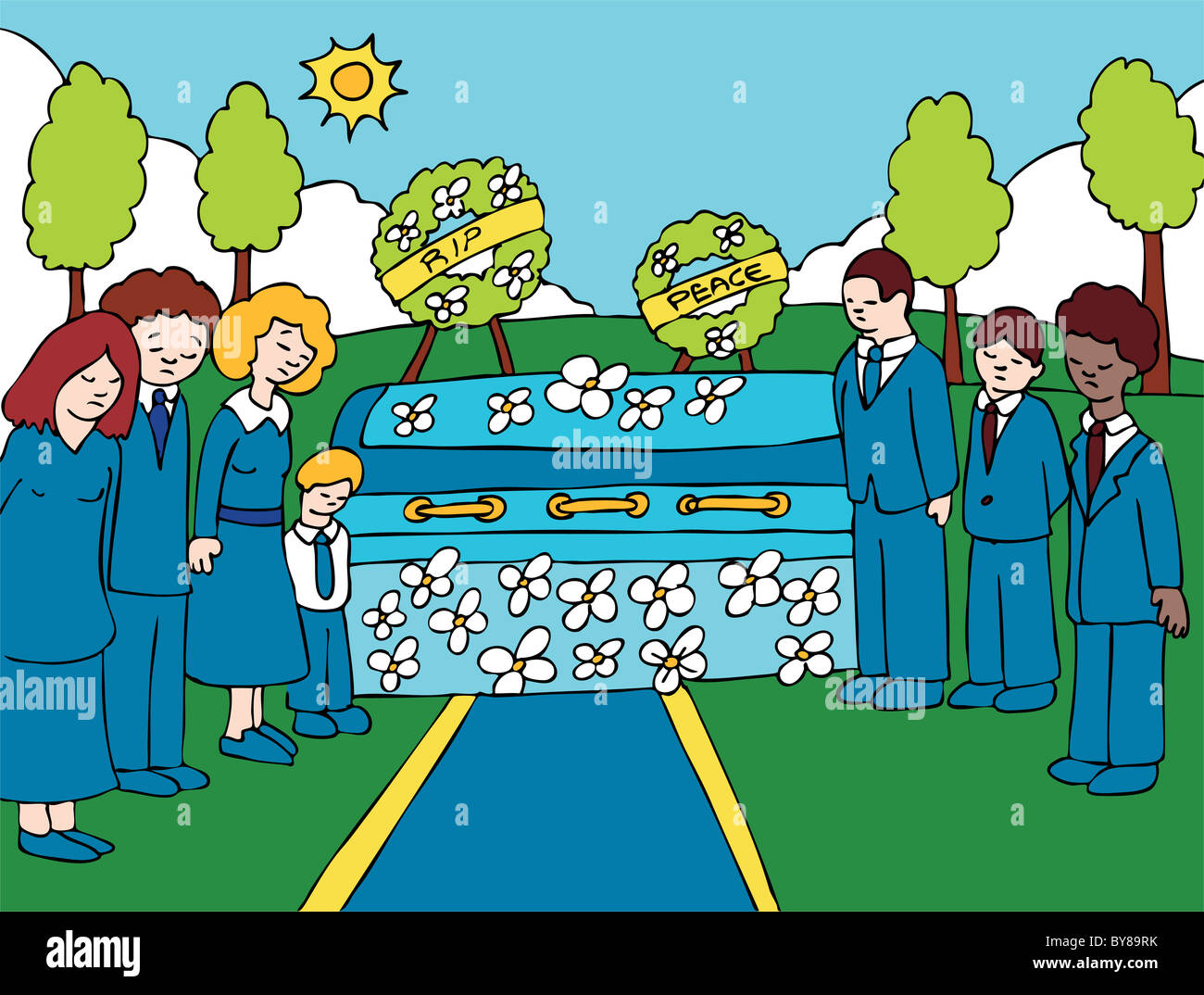 People mourn a lost loved one at an outside funeral Stock Photo - Alamy