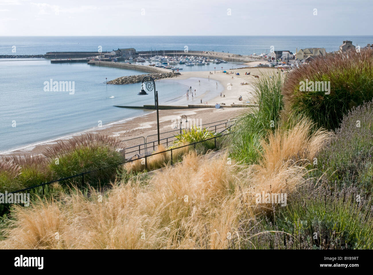 View across Langmoor Gardens towards the beach and harbour area at Lyme ...