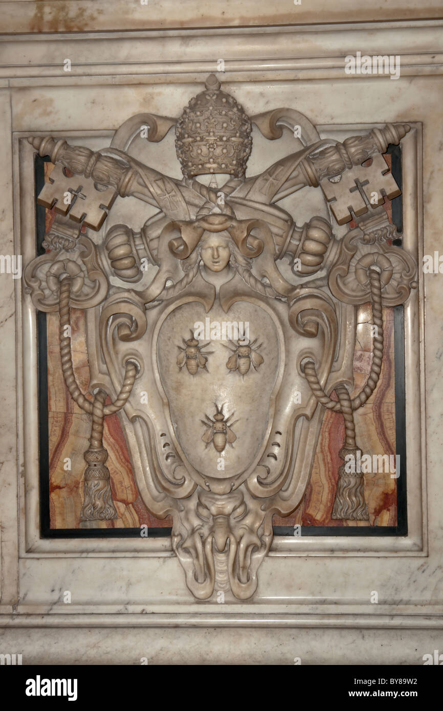 Marble coat of arms of pope Urban VIII Barberini Stock Photo - Alamy