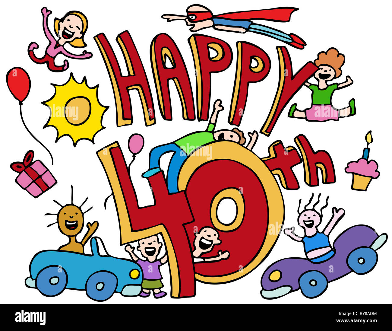 Happy 40th cartoon isolated on a white background Stock Photo - Alamy
