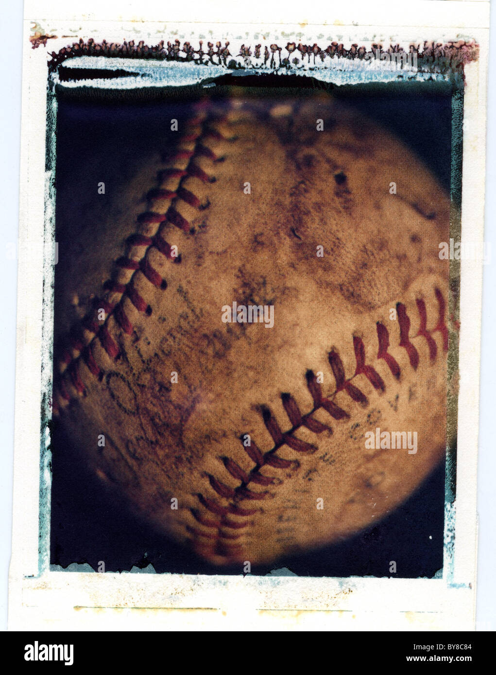 a rustic worn-in baseball, beautiful emulson transfer of baseball ...