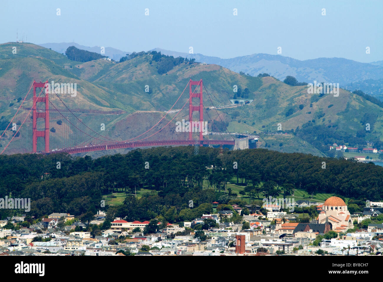 Golden Gate Bridge and housing in San Francisco, California, USA Stock ...