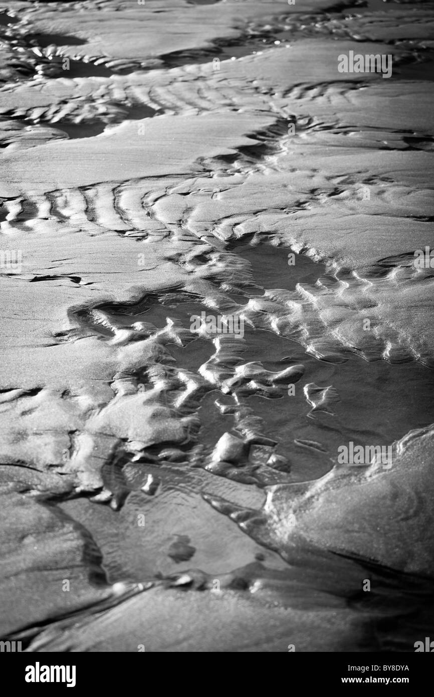 Black and white shot of puddles formed in sand by the sea Stock Photo ...