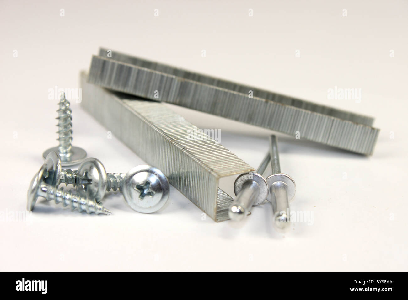 screws, staples, rivets on a white background close up Stock Photo - Alamy