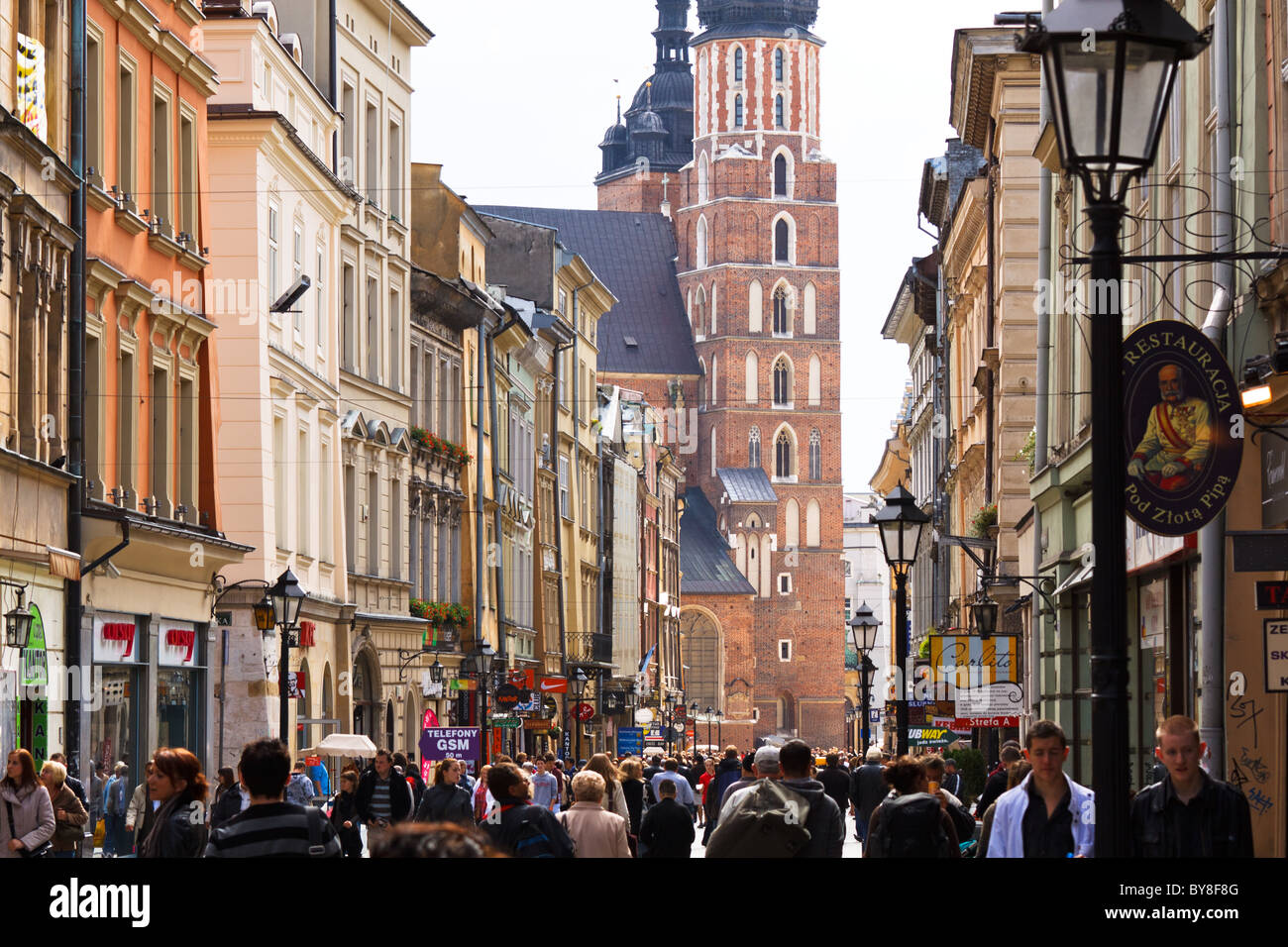 Florianska Street with St. Mary's Basilica in the background Krakow ...