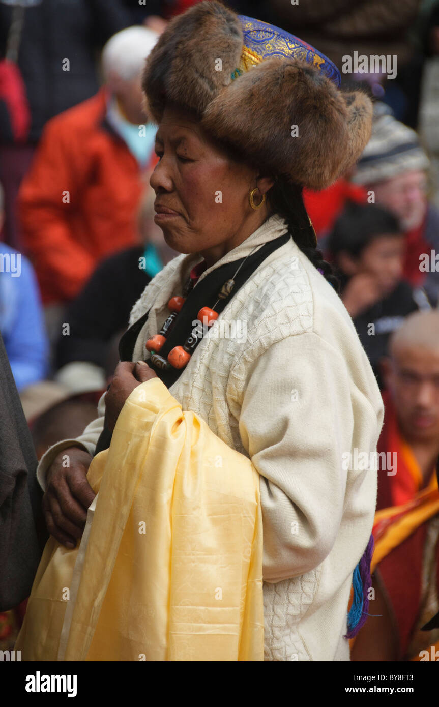 Sherpa Tibetan pilgrim at the Mani Rimdu Festival at Tengboche ...