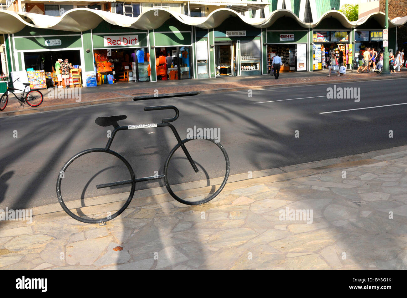 Bicycle shaped bike rack on Kalakaua Ave along Waikiki Beach Honolulu ...