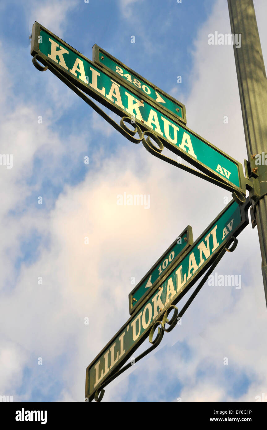 Kalakaua Ave sign along Waikiki Beach Honolulu Hawaii Pacific Ocean ...