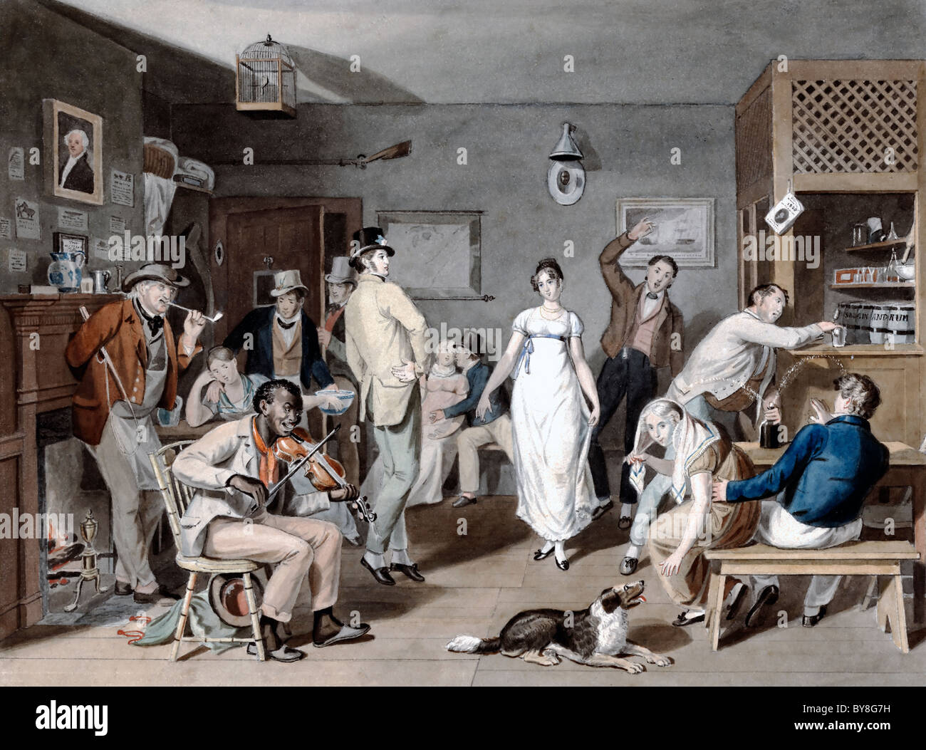 Dance in a country tavern, showing people drinking and dancing while ...