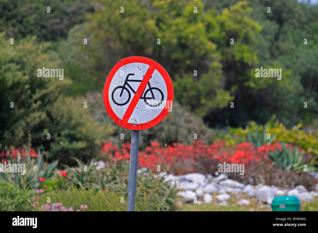 Sign indicating that cycling is not allowed Stock Photo - Alamy