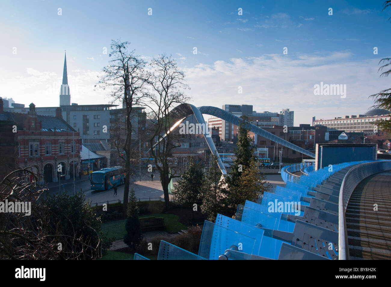 Coventry skyline with Whittle Arch on Millennium square and the ...