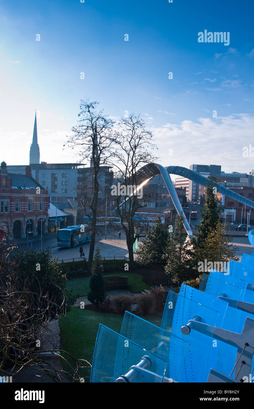 Coventry skyline with Whittle Arch on Millennium square and the ...