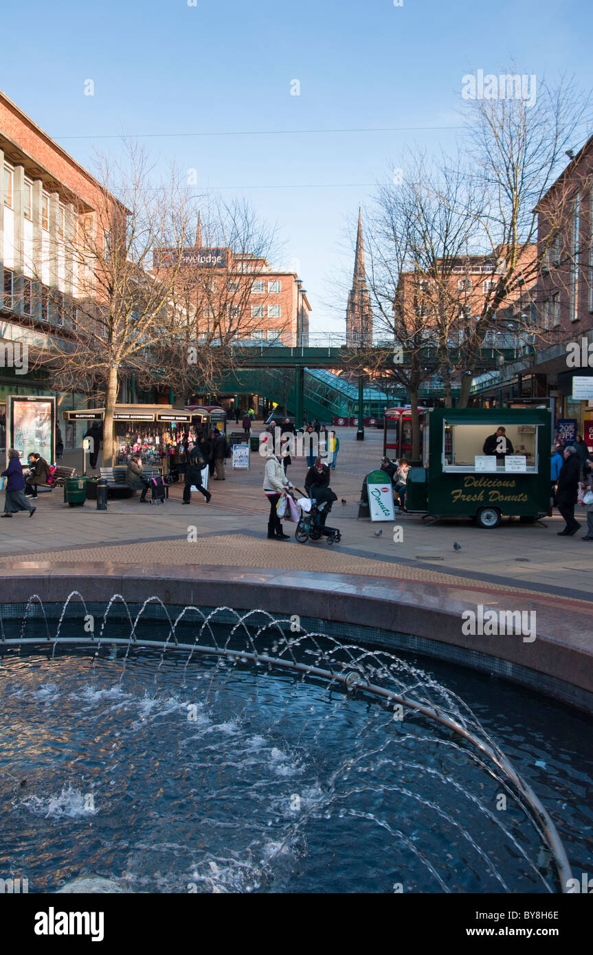 The precinct shopping centre in central Coventry with the Cathedral ...