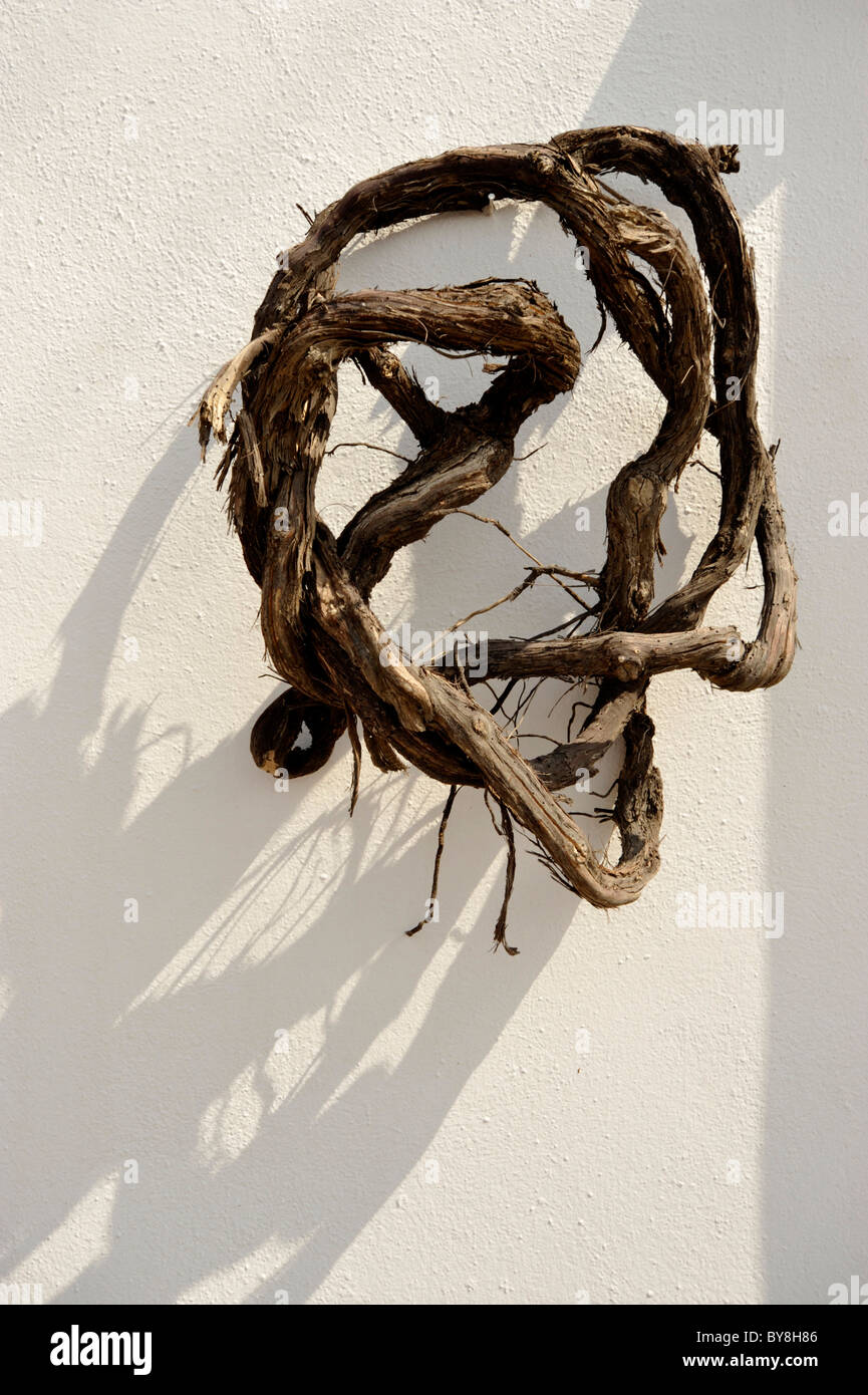 Traditional wall decoration made from vine branches on the Greek Island ...