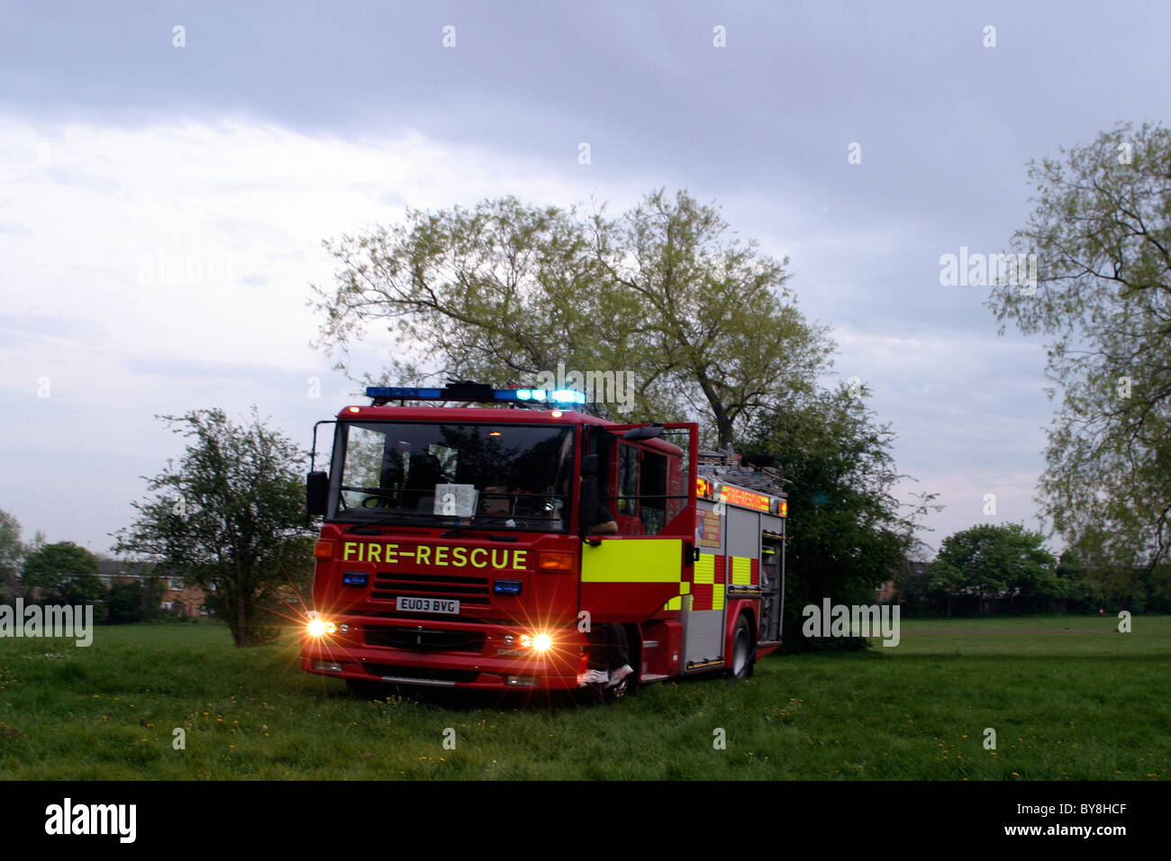 Fire engine going cross country Stock Photo - Alamy