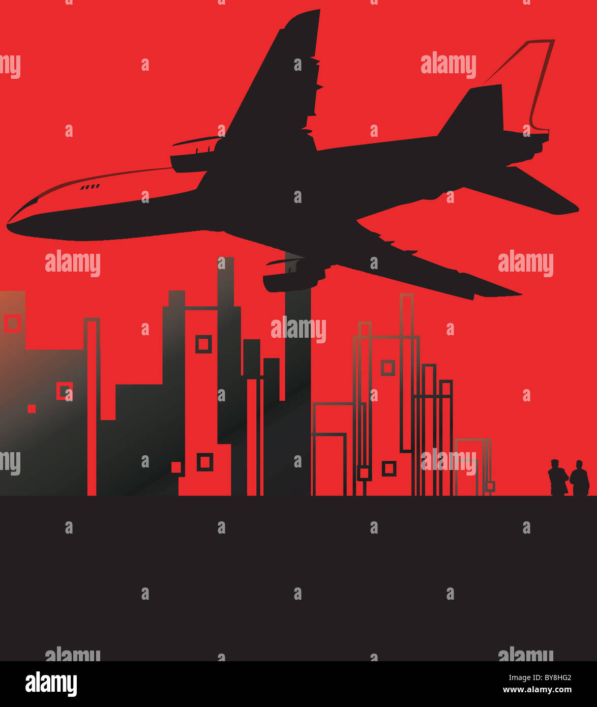 Aeroplane flying above buildings hi-res stock photography and images ...