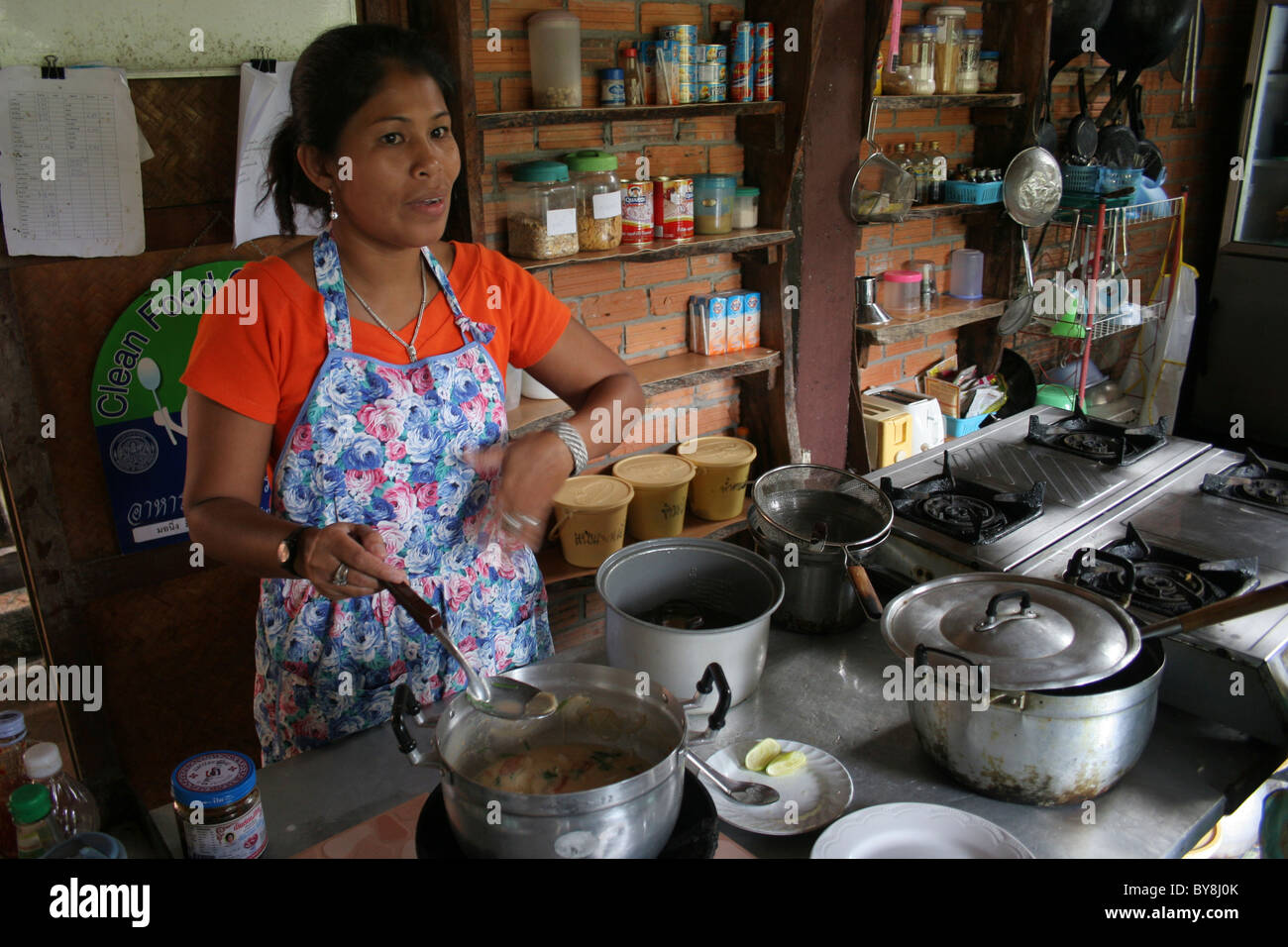 Thai chef cooking in her kitchen Stock Photo - Alamy