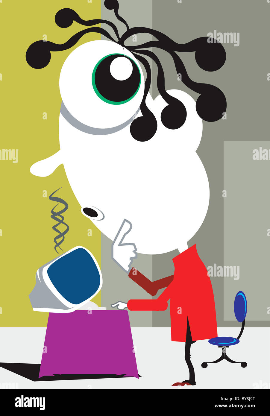 Thinking computer man Stock Photo - Alamy