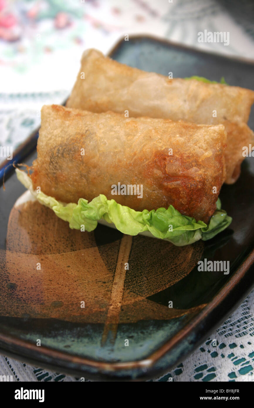 Spring Rolls on plate Stock Photo - Alamy