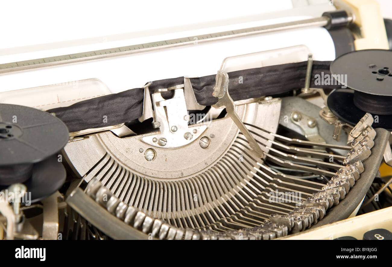 Mechanism of type writing machine, metal pieces Stock Photo - Alamy