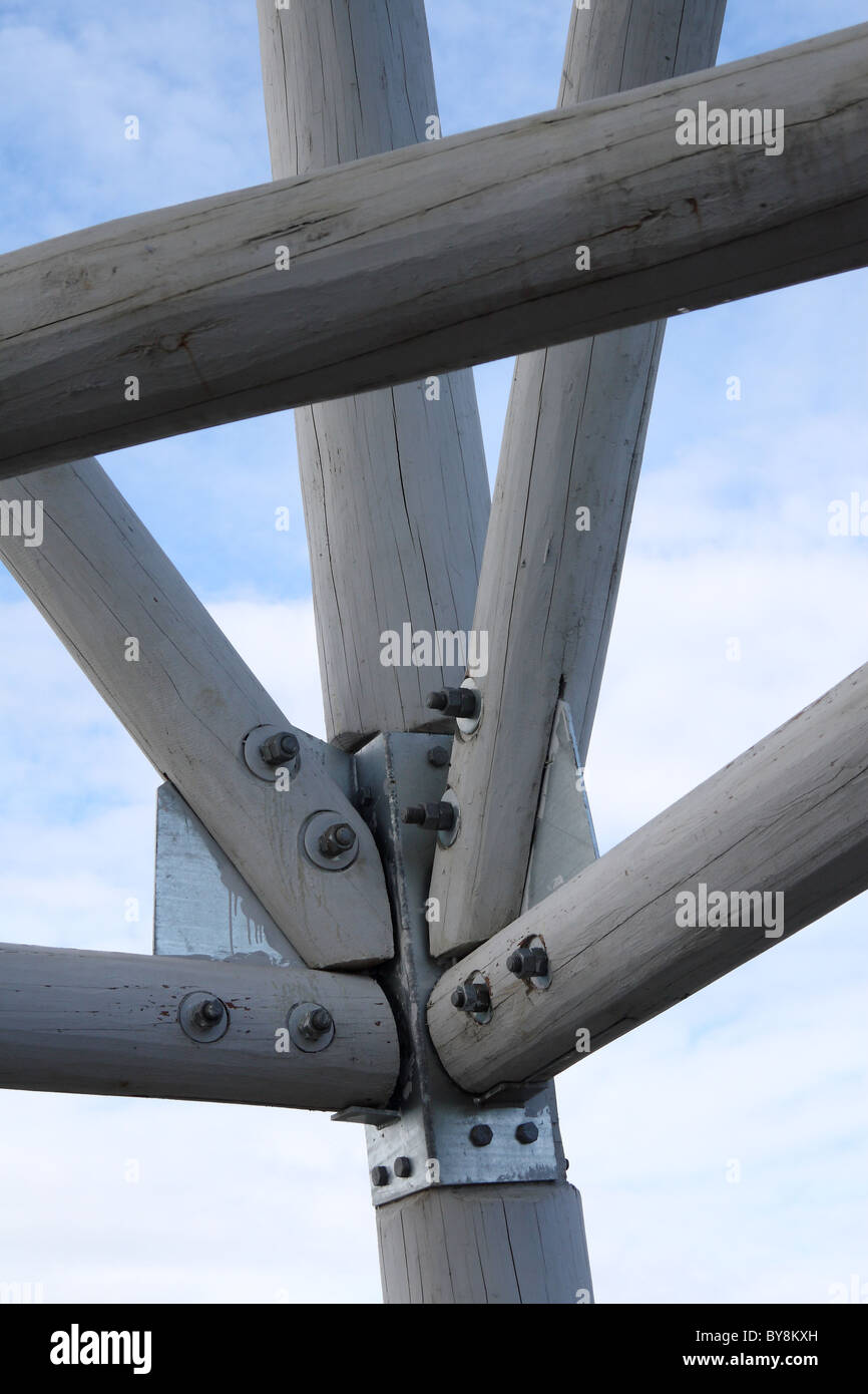 Wooden timber pieces joints with metal bolts Stock Photo - Alamy