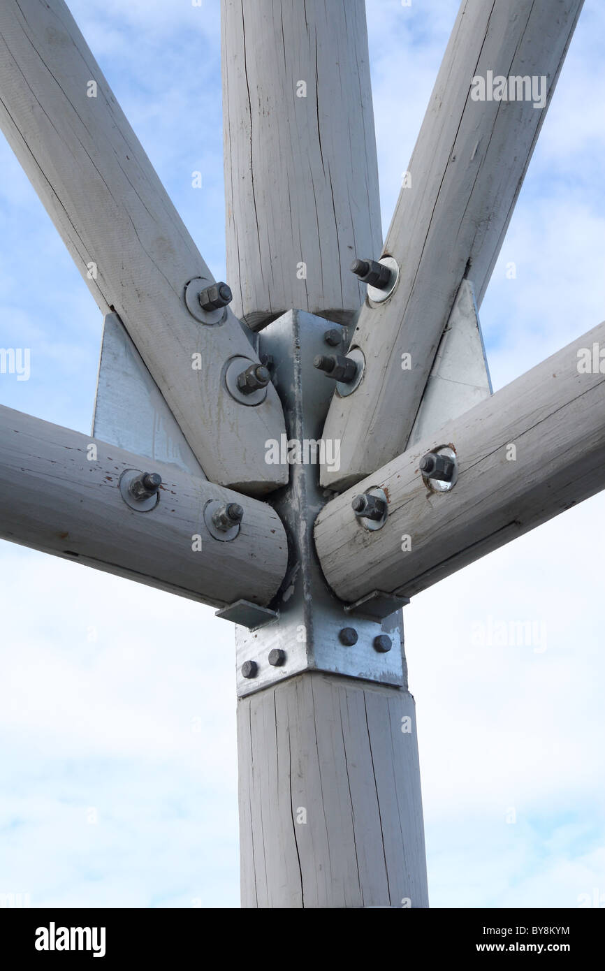 Wooden timber pieces joints with metal bolts Stock Photo - Alamy