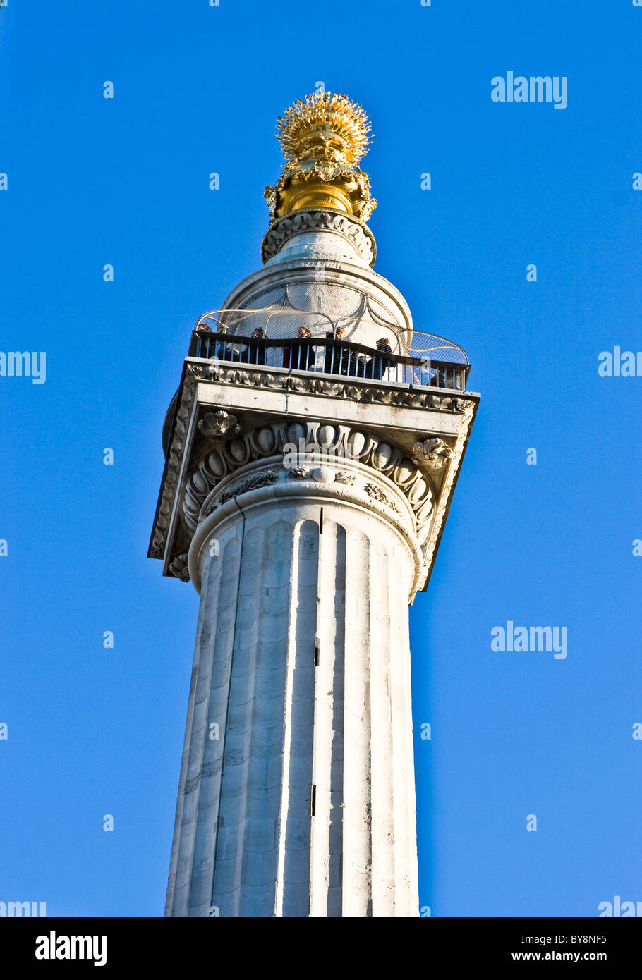 Tourists on Great Fire of London Monument viewing platform Pudding Lane ...