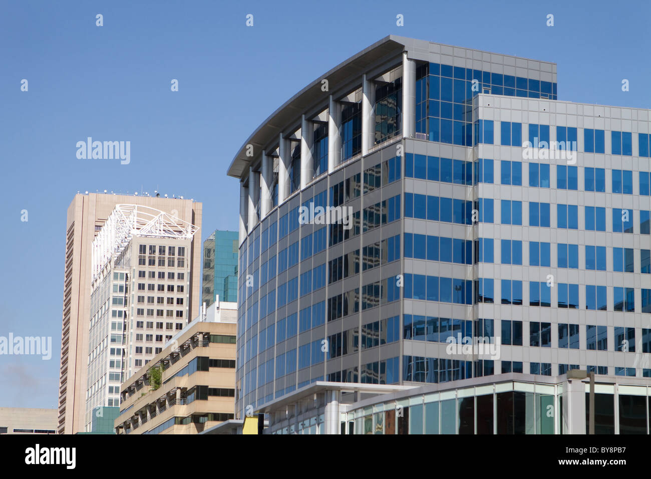 Modern office buildings fill the skyline of the downtown area of ...