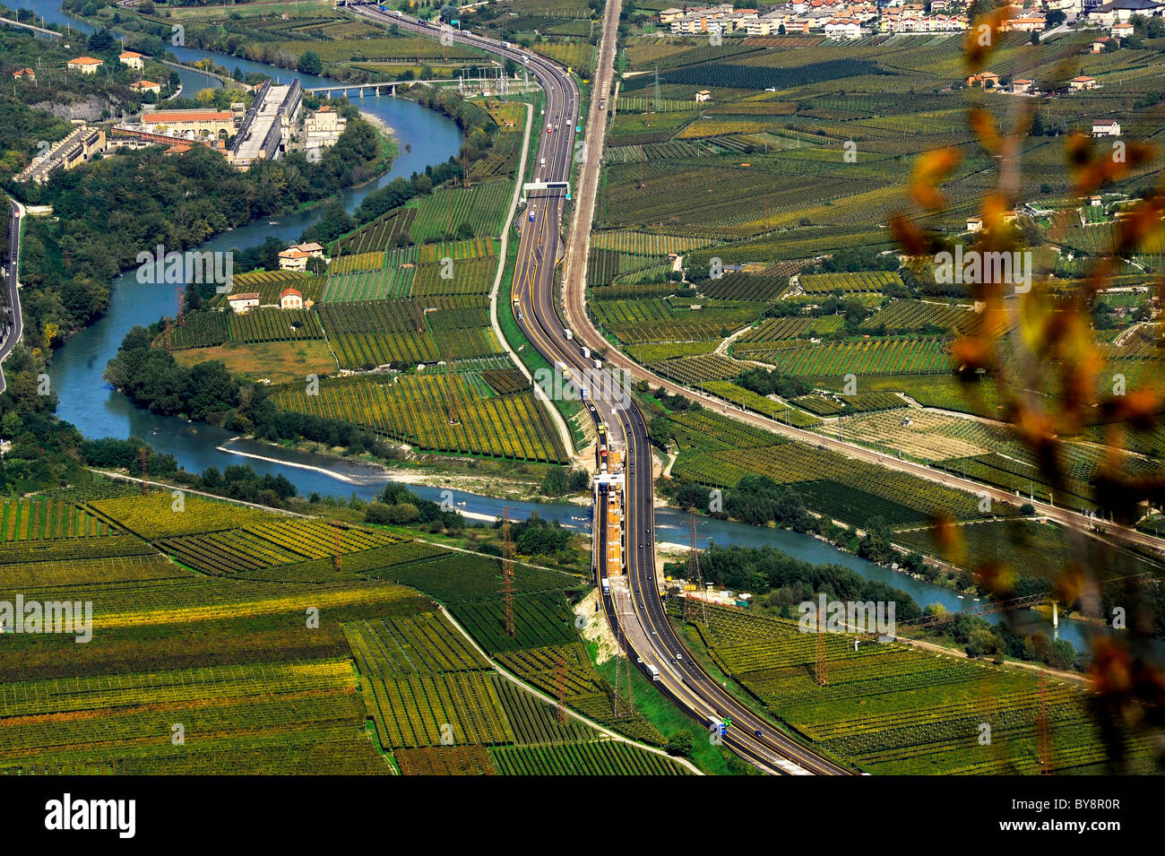 view of the valley, with roads and villages Stock Photo - Alamy