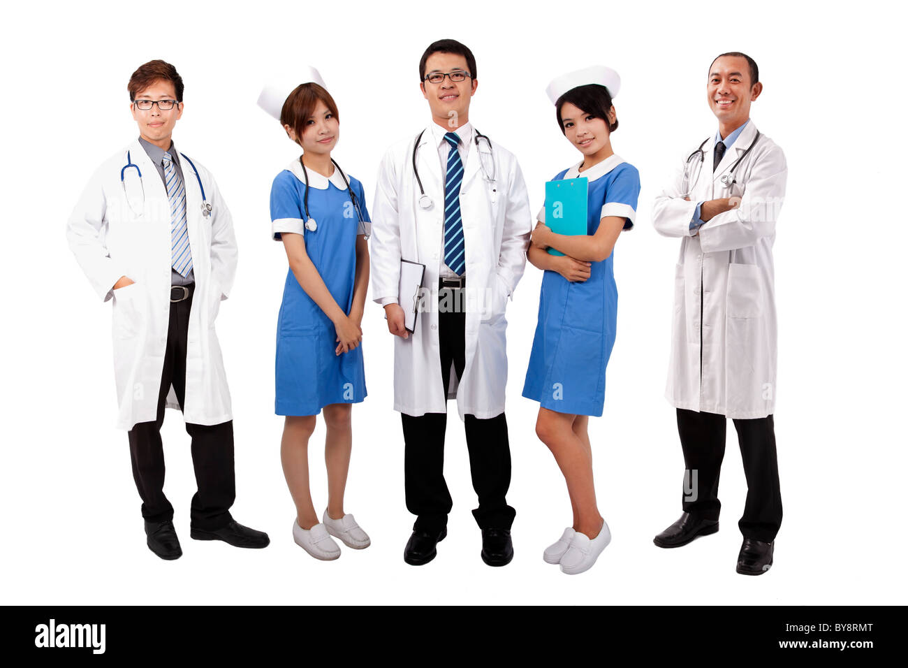 Asian medical team .Doctors and Nurses standing with white background ...