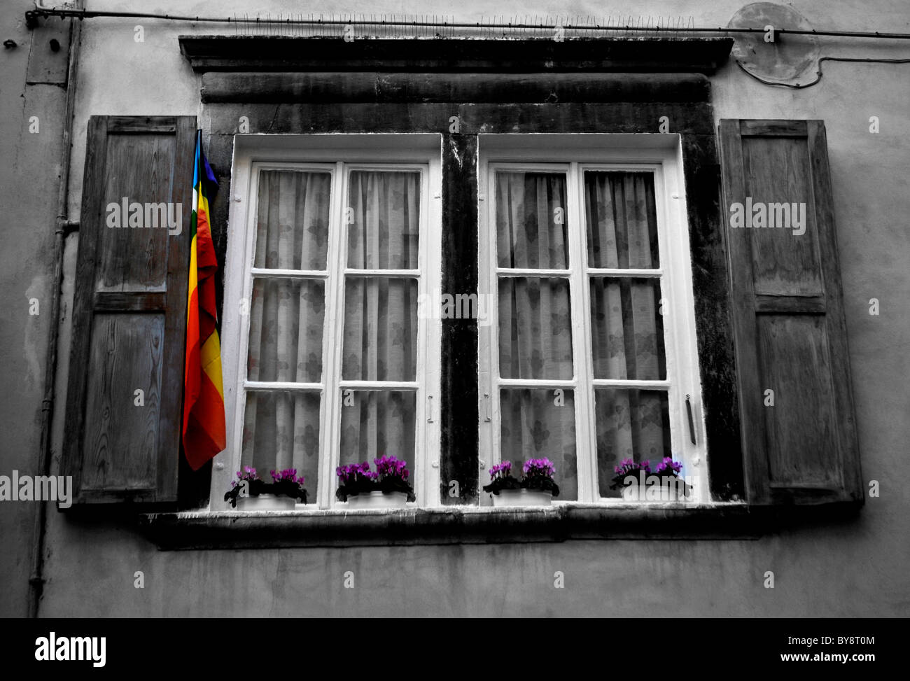 windows classic Italian architecture in the historic center Stock Photo ...