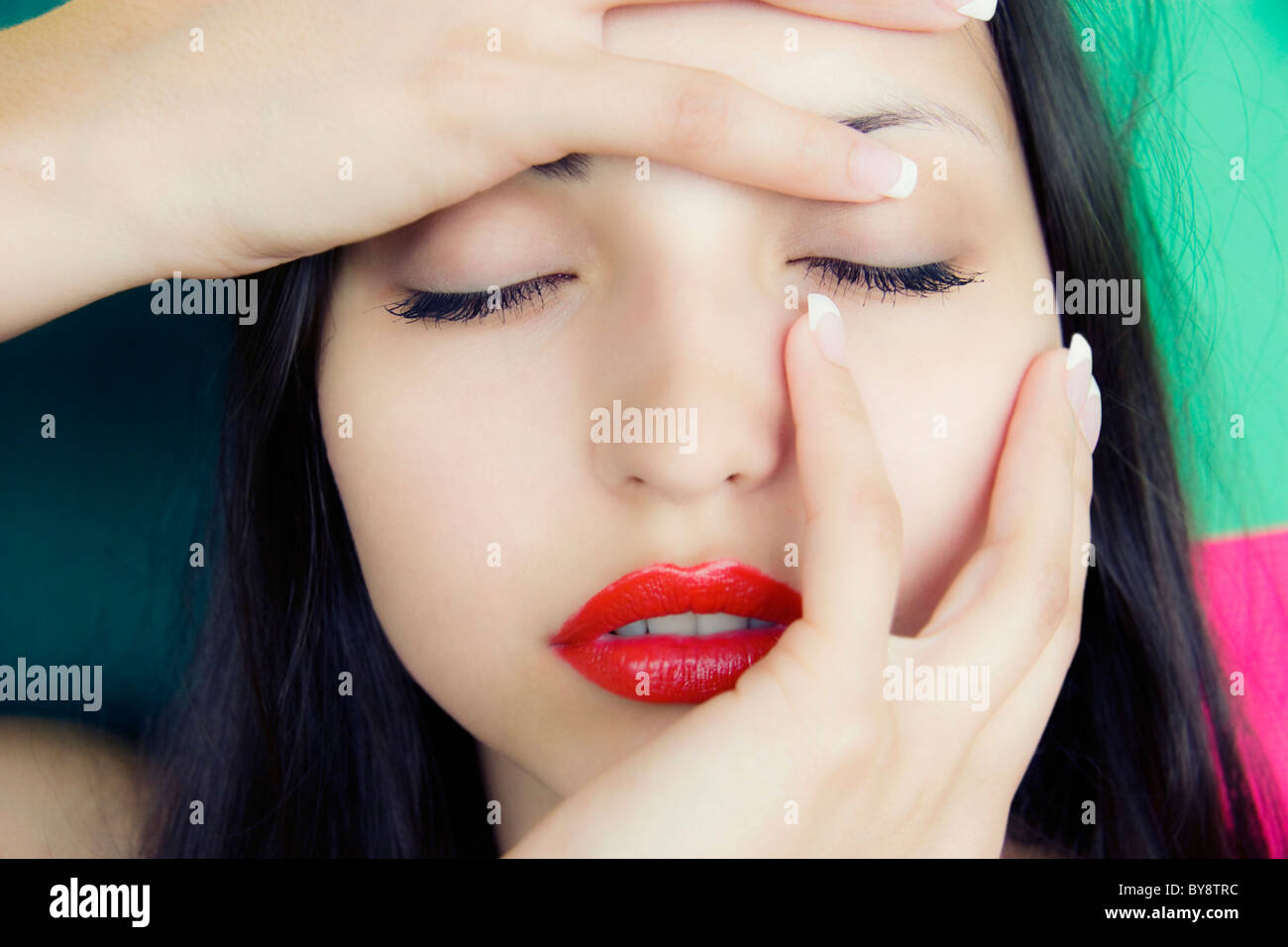 face of young beautiful blindly brunette woman Stock Photo - Alamy