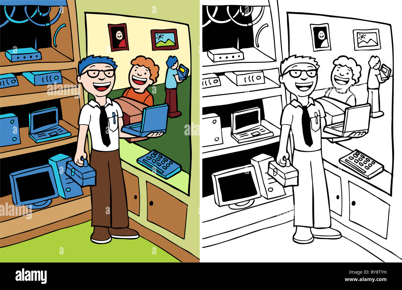 Man ready to fix computers - color and black/white versions Stock Photo ...
