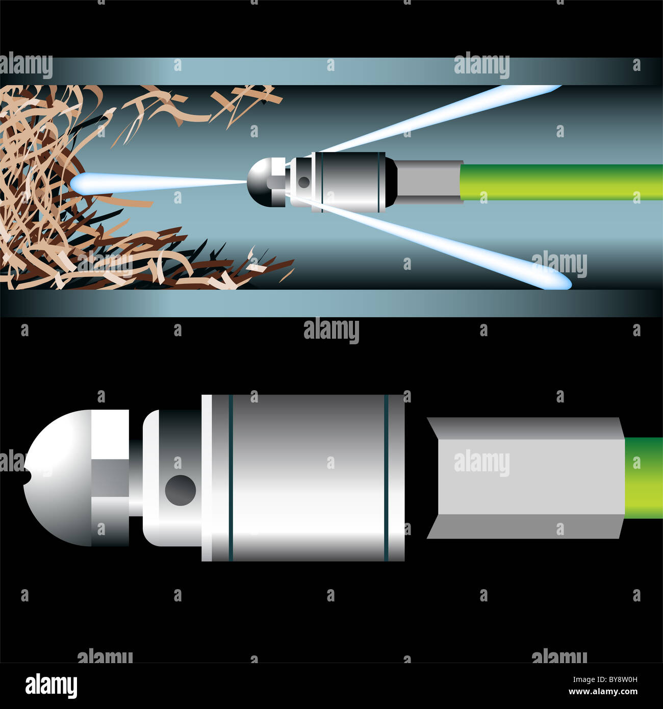3D image of a plumbing device cleaning an underground pipe Stock Photo ...