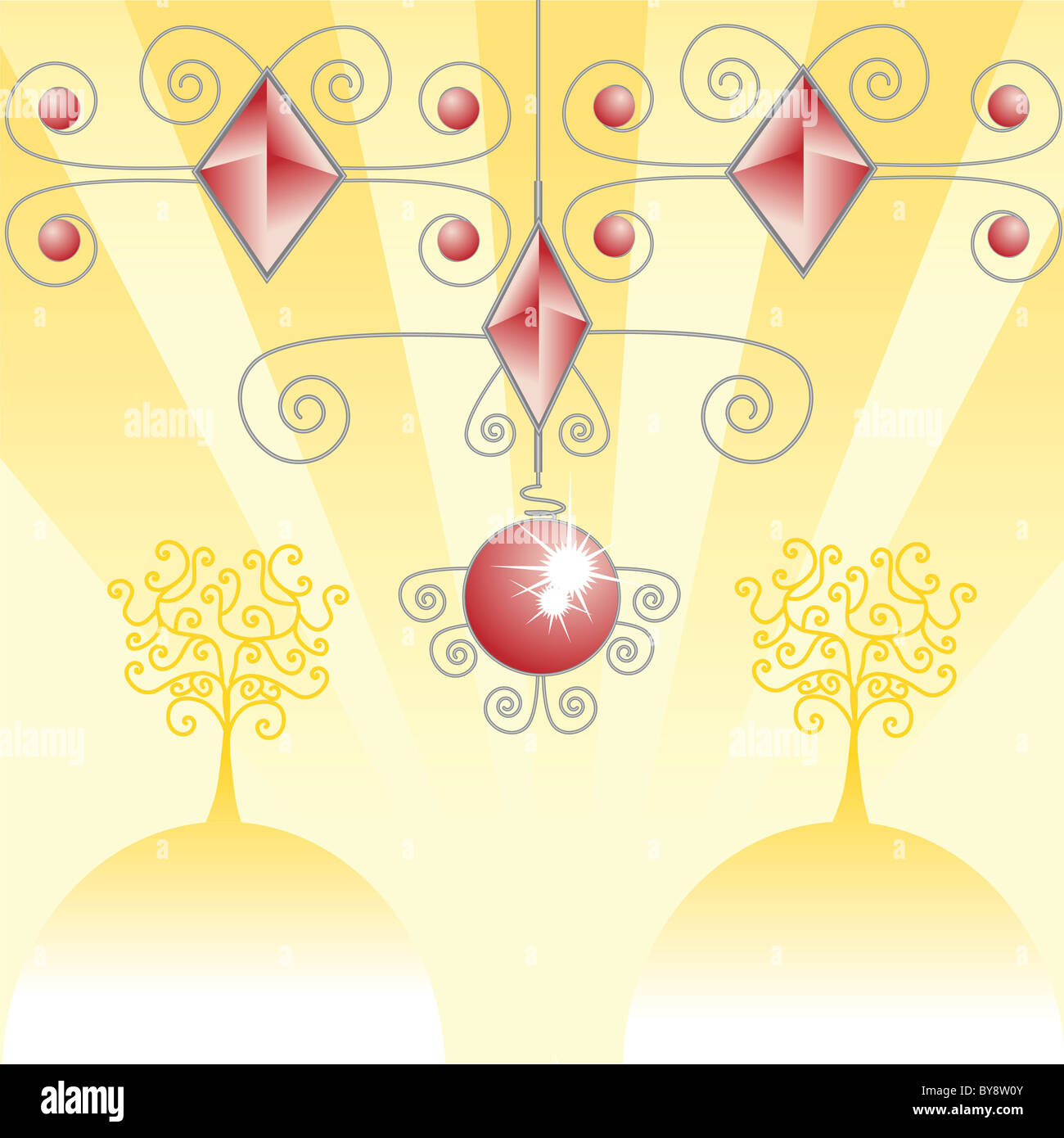 Design element with red jewels and sunshine background Stock Photo - Alamy