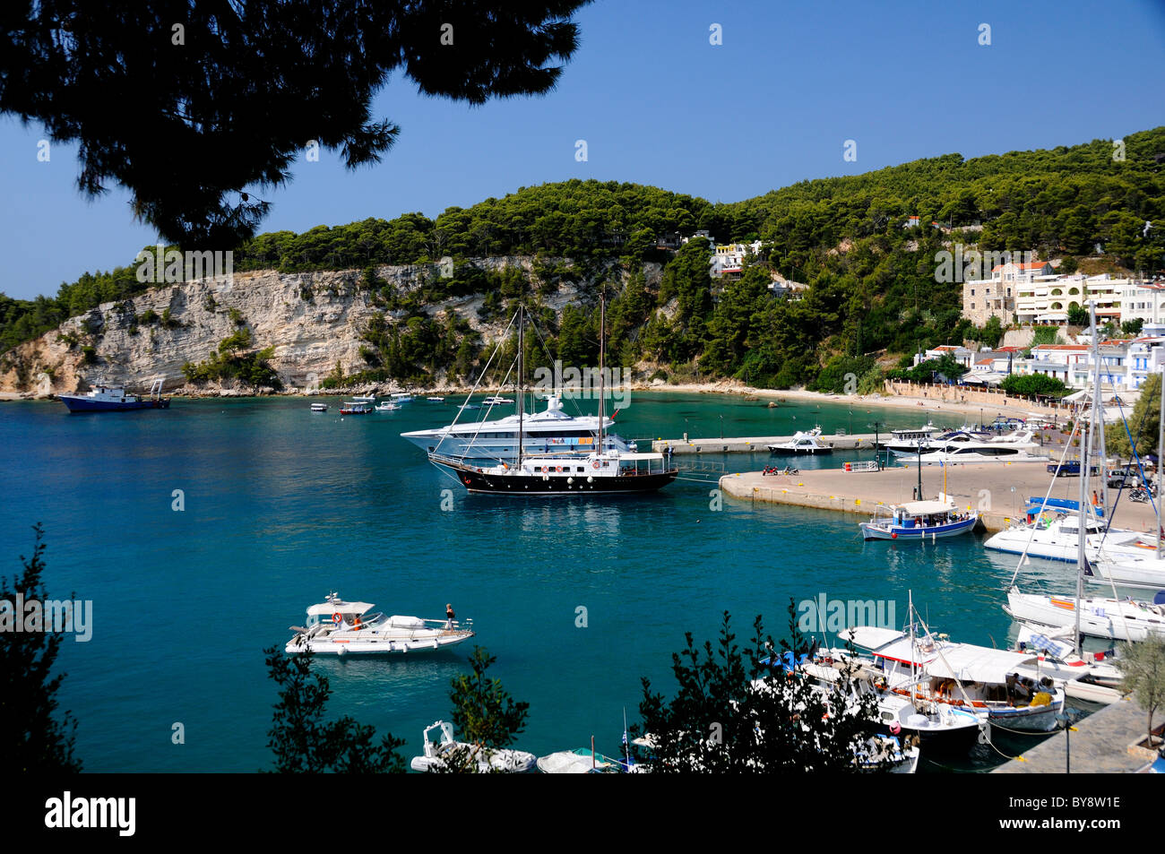 Patitiri harbour and port on the Greek Island of Alonissos, Sporades ...