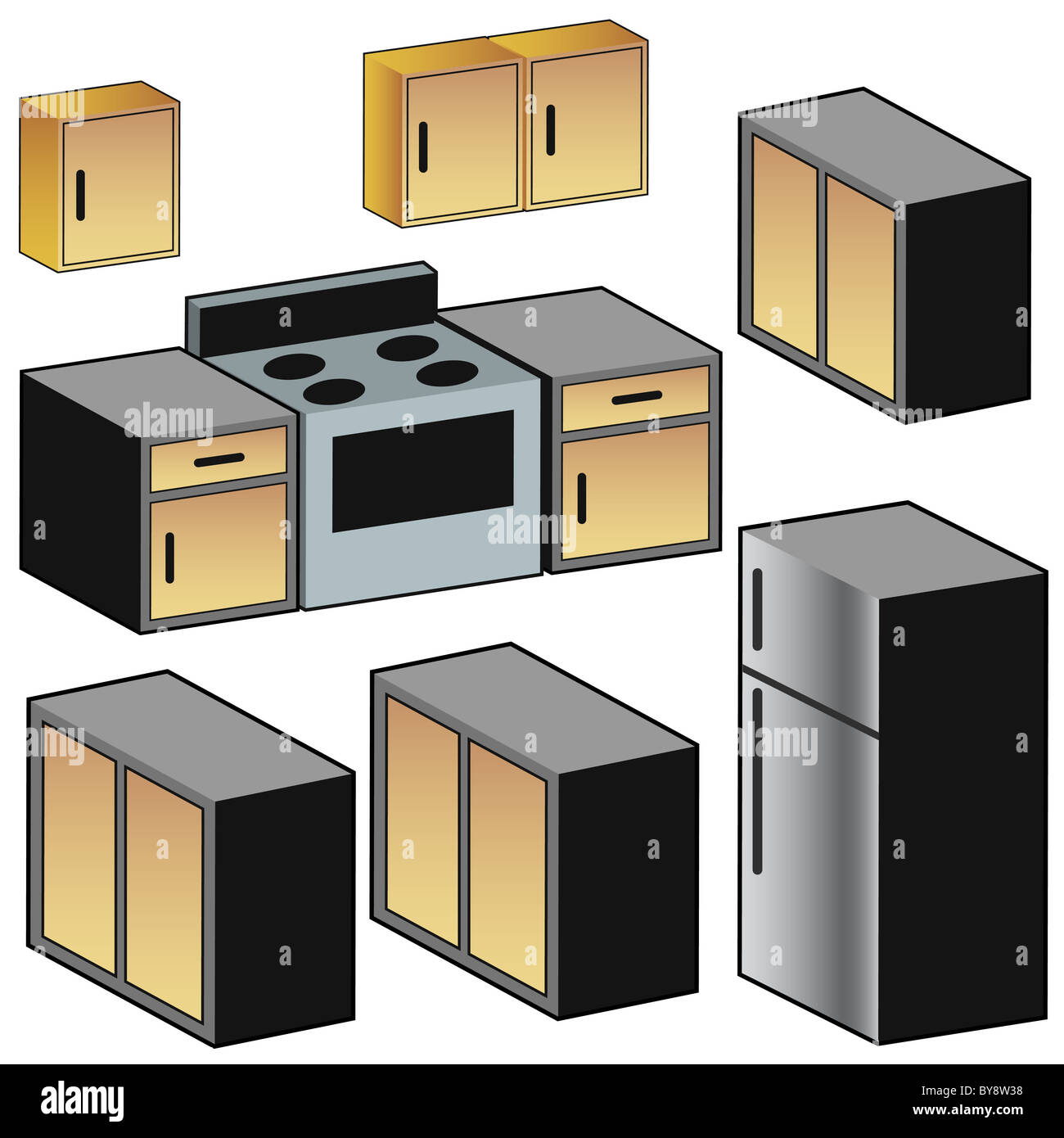 3d kitchen set isolated on a white background Stock Photo - Alamy