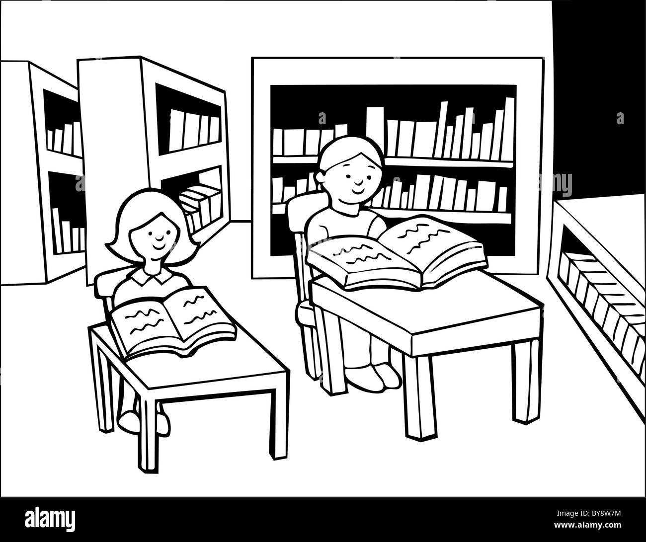 Two Children Reading Clipart Black And White