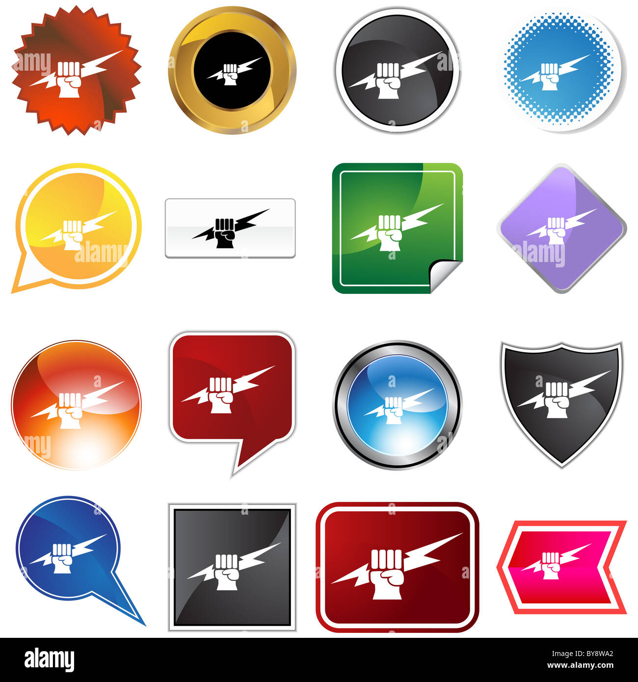 Lightning fist icon set isolated on a white background Stock Photo - Alamy