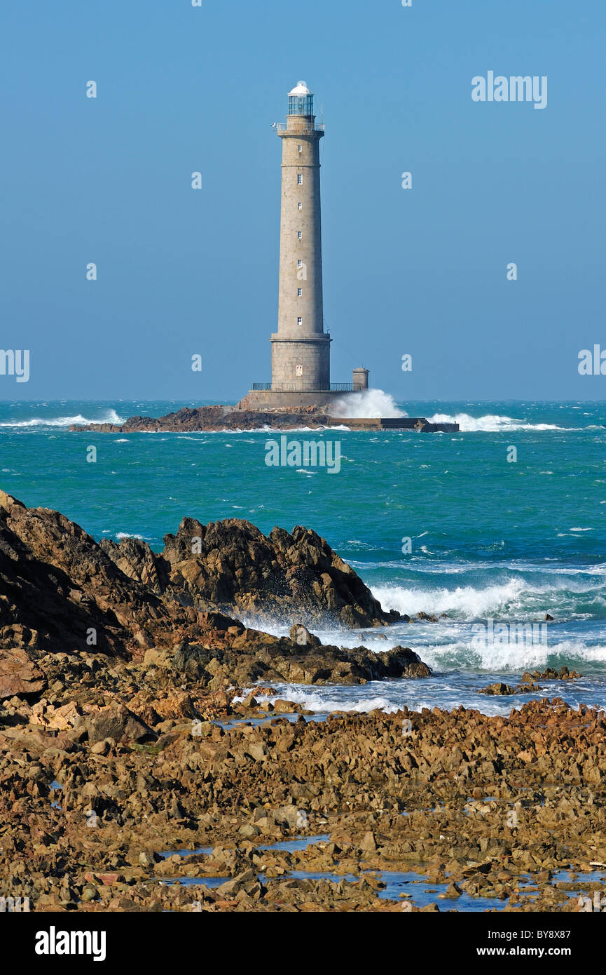The lighthouse Phare de la Hague at the Cap de la Hague, Goury ...